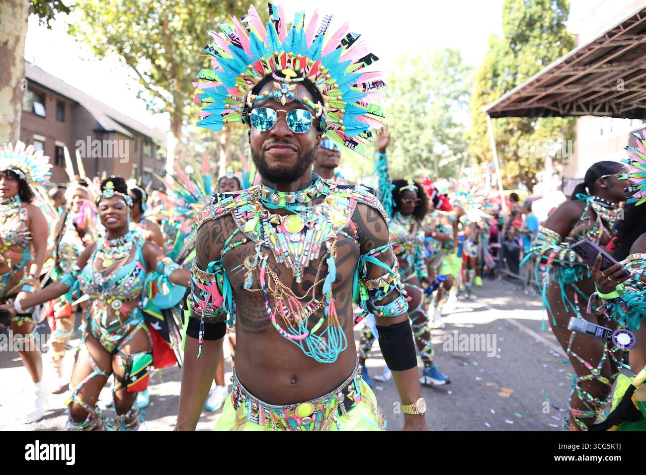 Reign Mas Band during the Notting Hill Carnival on August 25, 2025 in ...