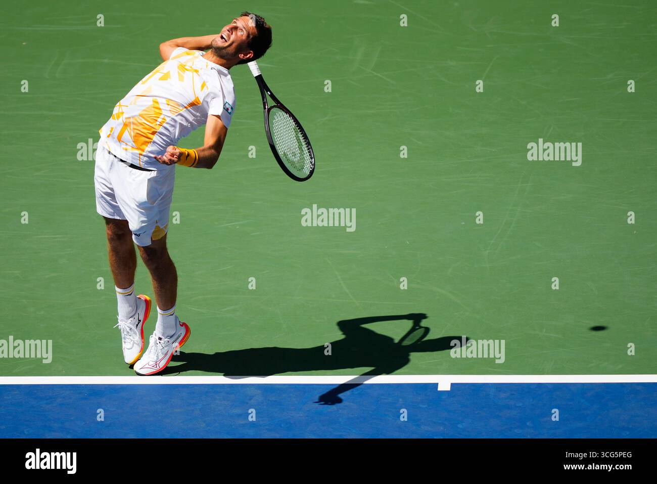 Vit Kopriva, of the Czech Republic, serves to Jannik Sinner, of Italy ...