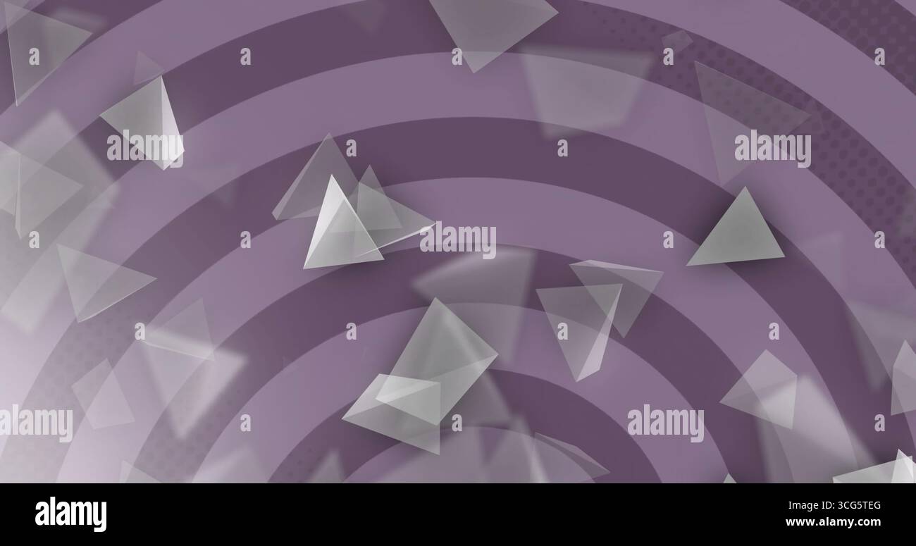 Floating cluster of translucent triangles drifting across purple rings ...