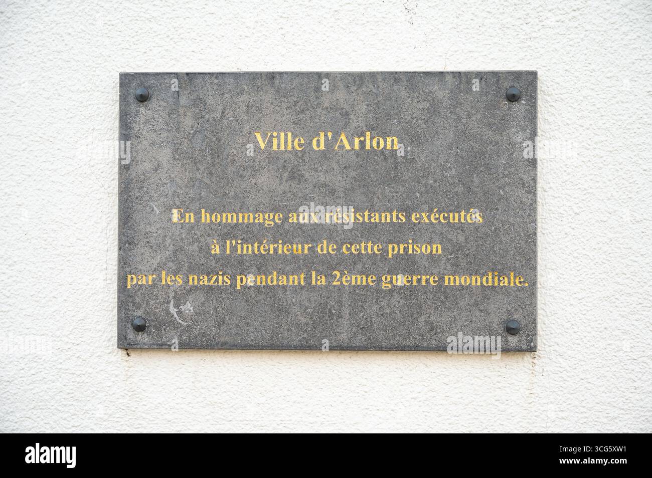 Memorial plate for the second world war at the prison of Arlon ...