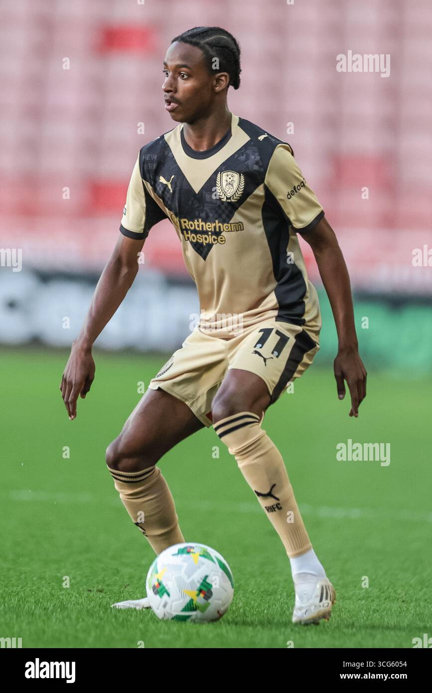 Ar'Jany Martha of Rotherham United with the ball during the Carabao Cup ...