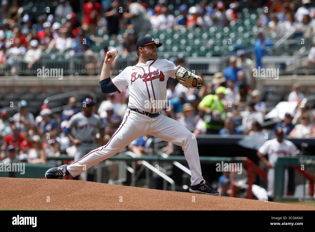 Atlanta Braves pitcher Bryce Elder throws during the first inning of a baseball game against the ...