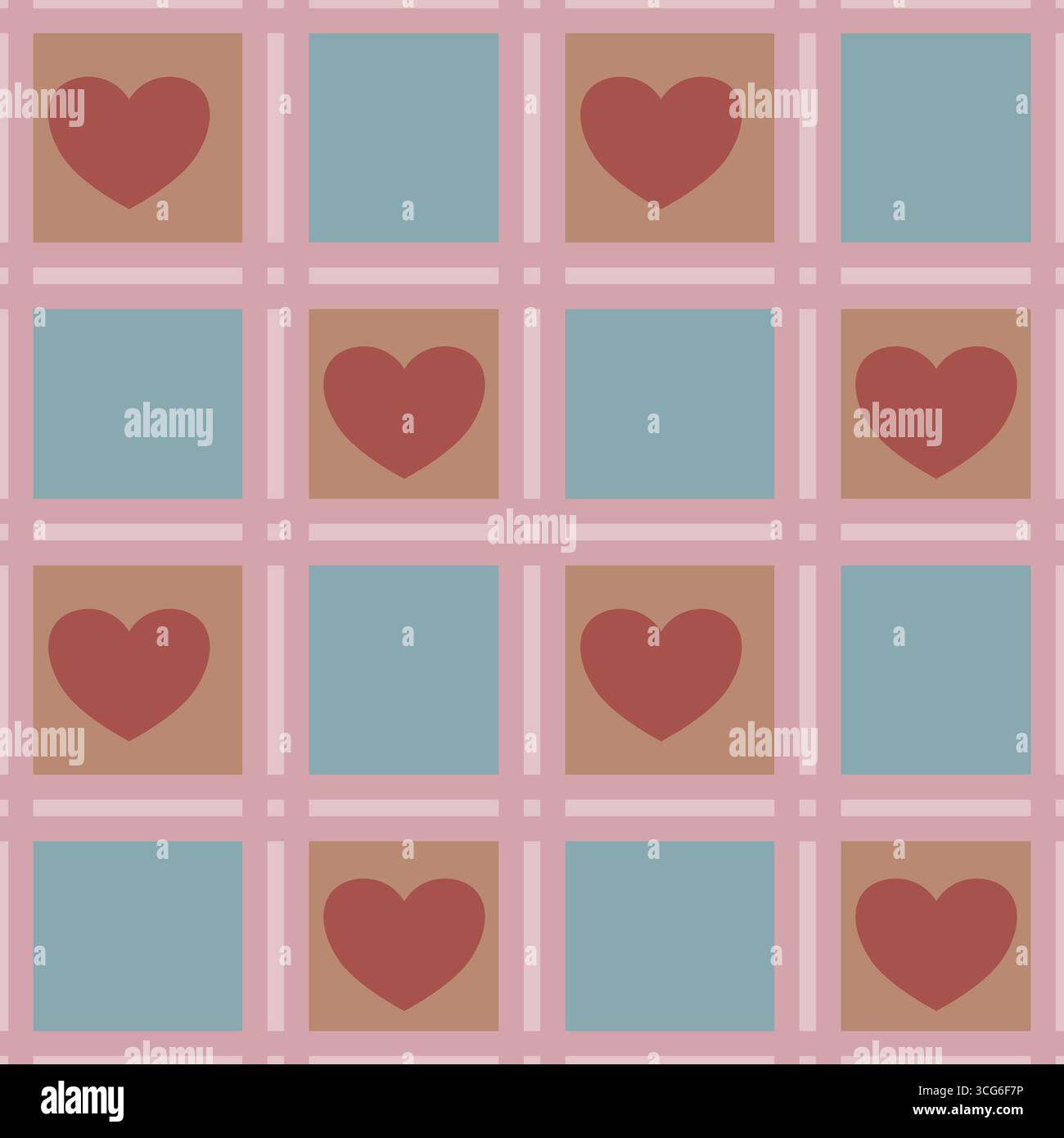 Seamless vector pattern with terracotta hearts in pastel brown and blue ...