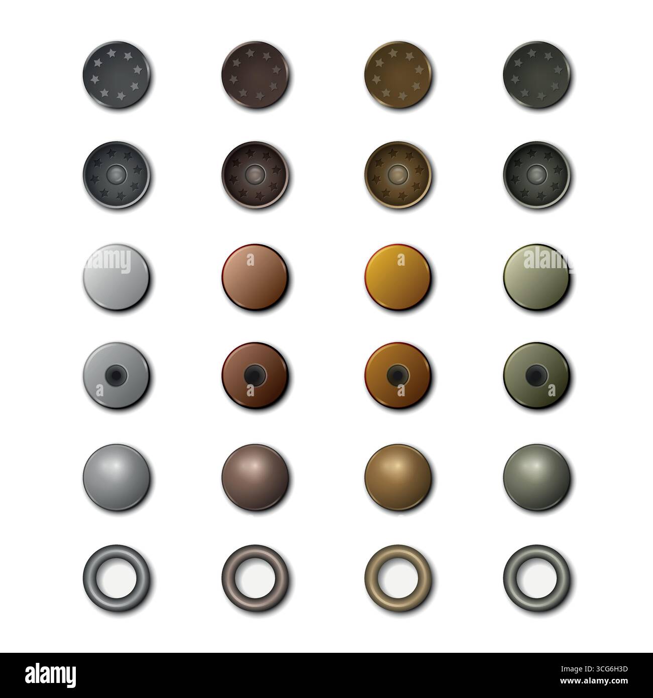 Metal Rivets and Eyelets Vector Set. Realistic Sewing Rivet ...