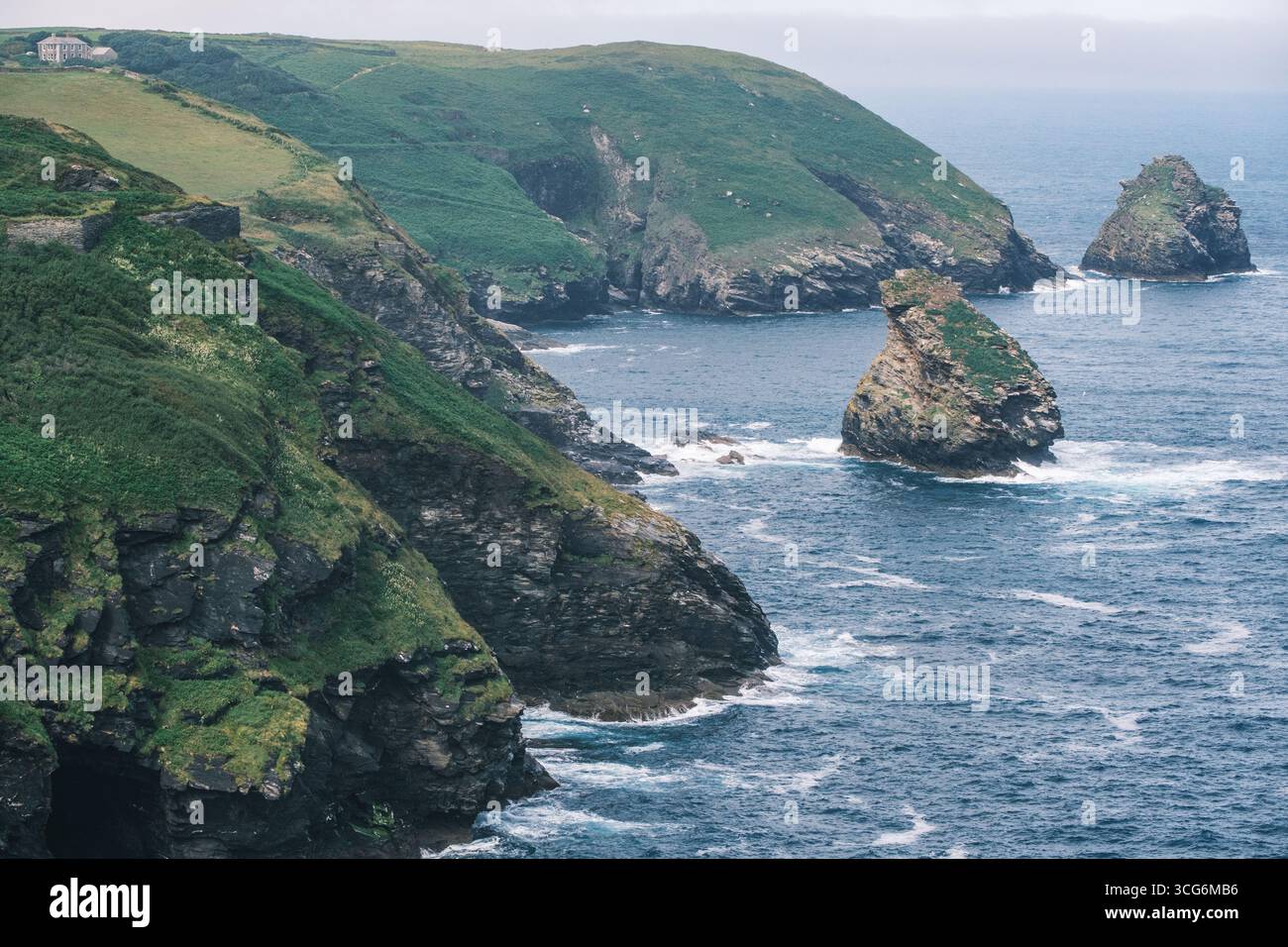 Cornwall, England, U.K. Rocky Cornish Shoreline at Boscastle, seen from ...