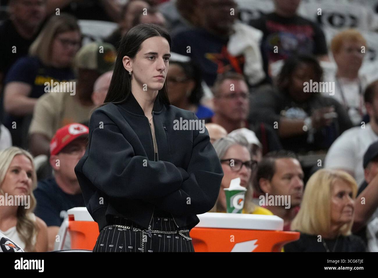 Indiana Fever guard Caitlin Clark watches during the first half of a ...