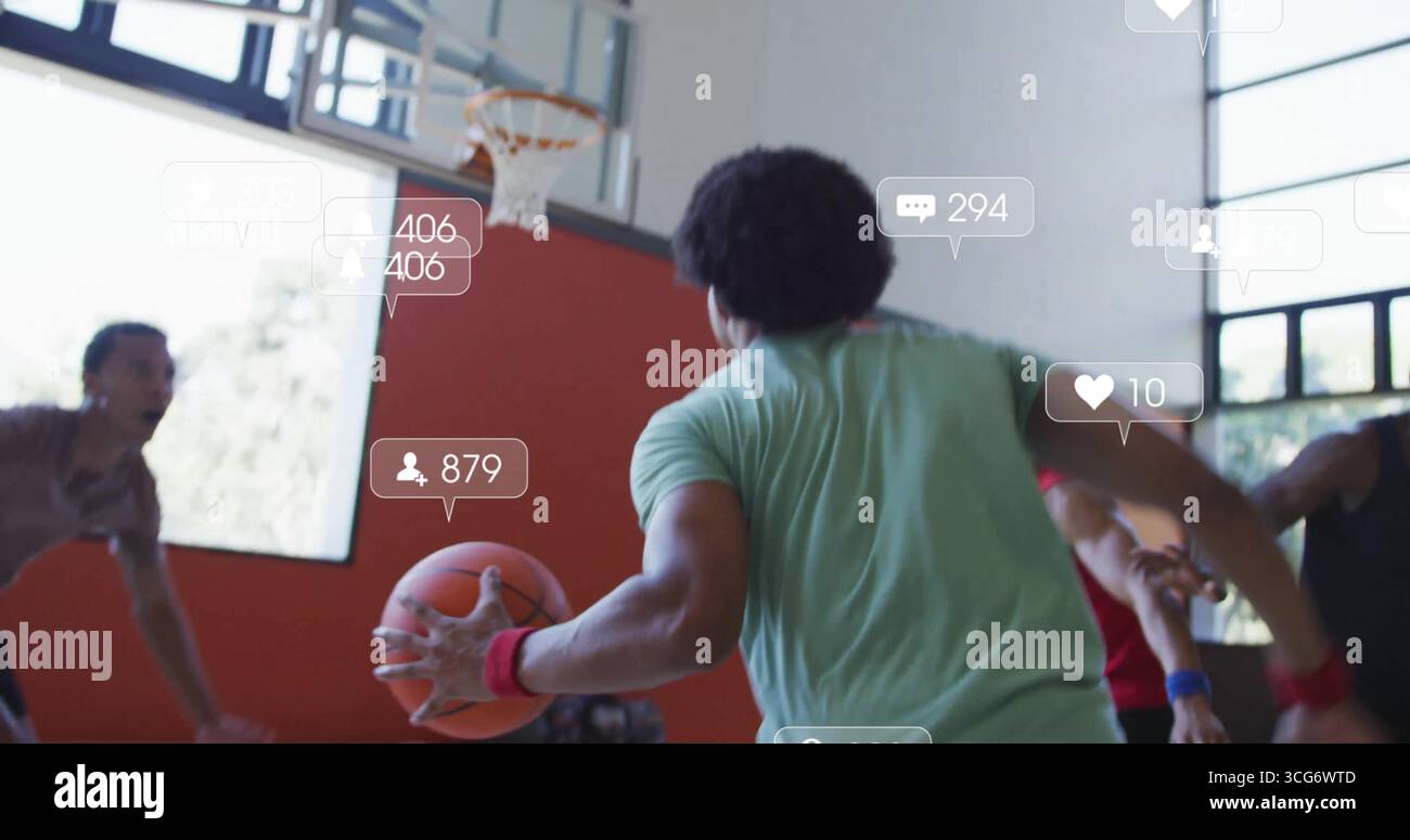 Red player dribbling toward hoop hi-res stock photography and images ...