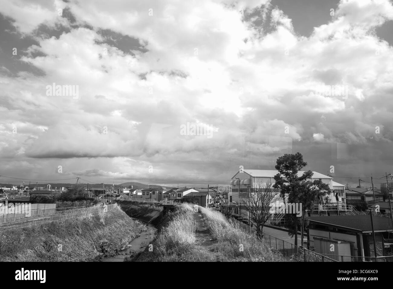 A visually striking monochromatic photo showcasing a suburban region ...