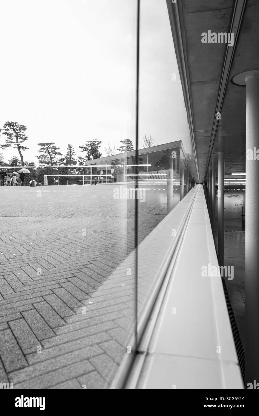 A monochrome photograph portraying modern building design with ...