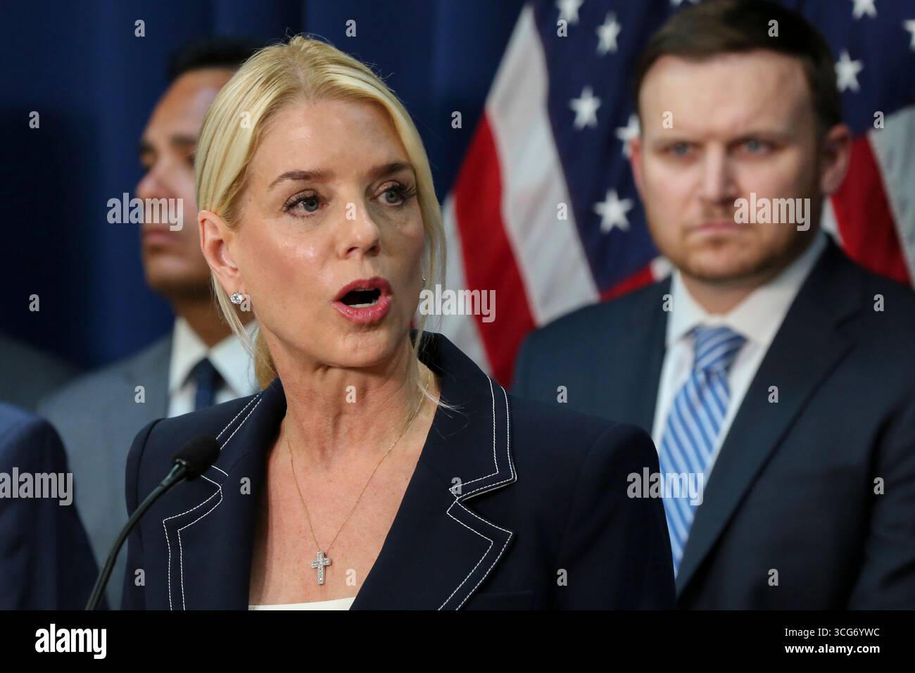 U.S. Attorney General Pam Bondi speaks at a news conference in New York ...