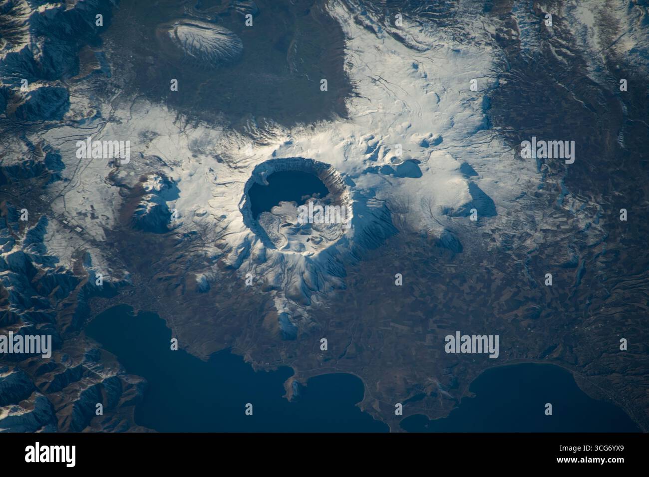 In the caldera of Mount Nemrut, a dormant volcano in Turkey, is Lake ...