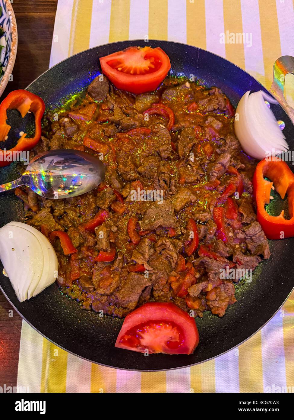 Turkey, Turkiye. Turkish Sac Kavurma, Lamb, Red Peppers, and Tomatoes ...