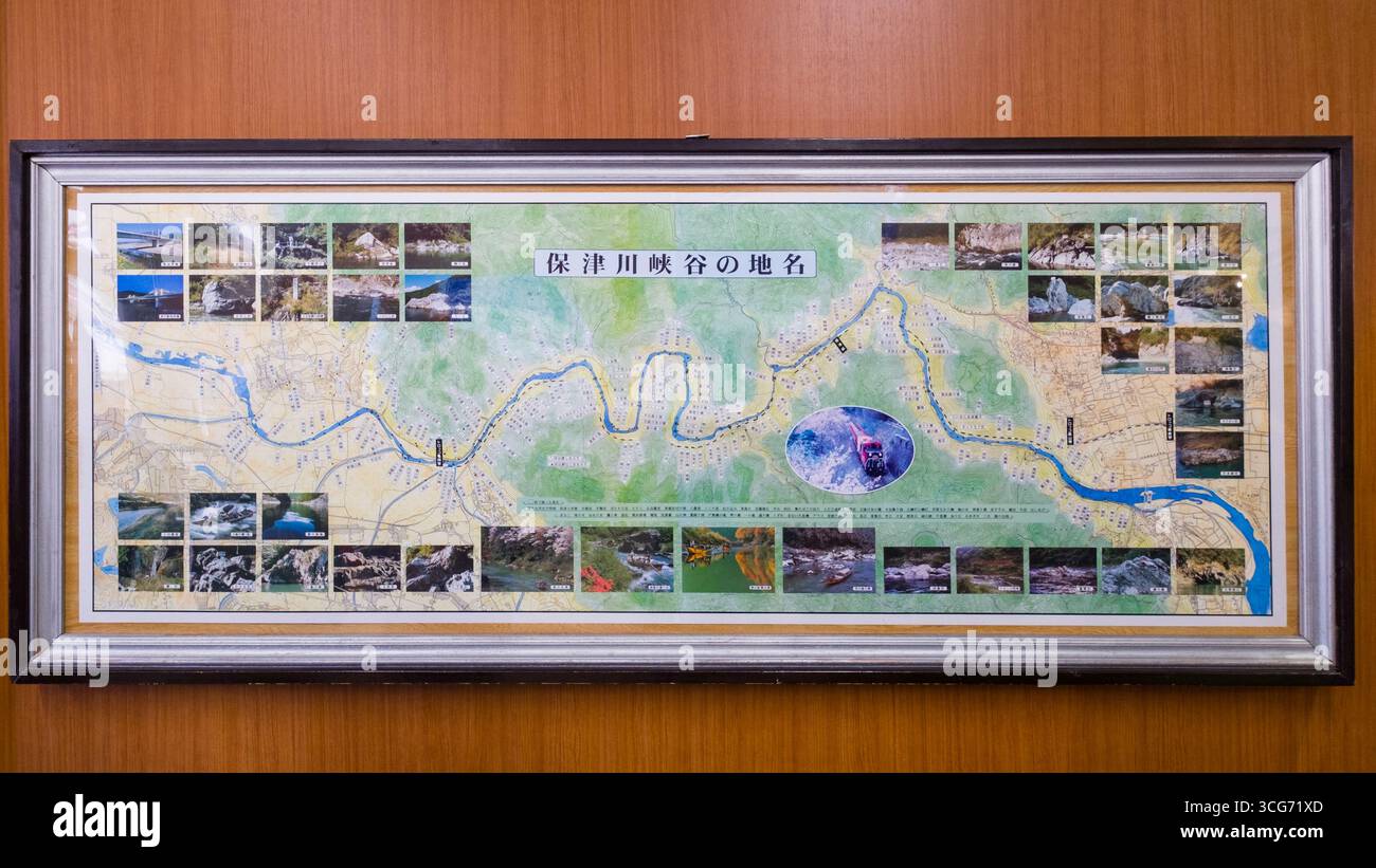 Topographic map of railway line along Katsura River hanging on wall ...