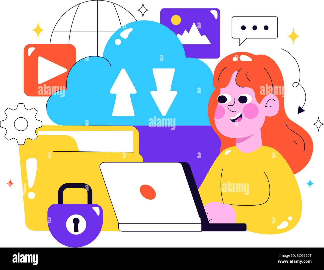 Cloud Storage Vector Illustration featuring Computing with Global ...