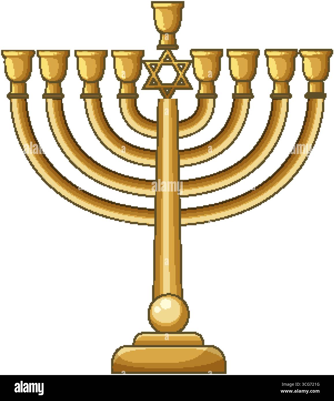 Seven-branched golden menorah with Star of David, clean vector style ...