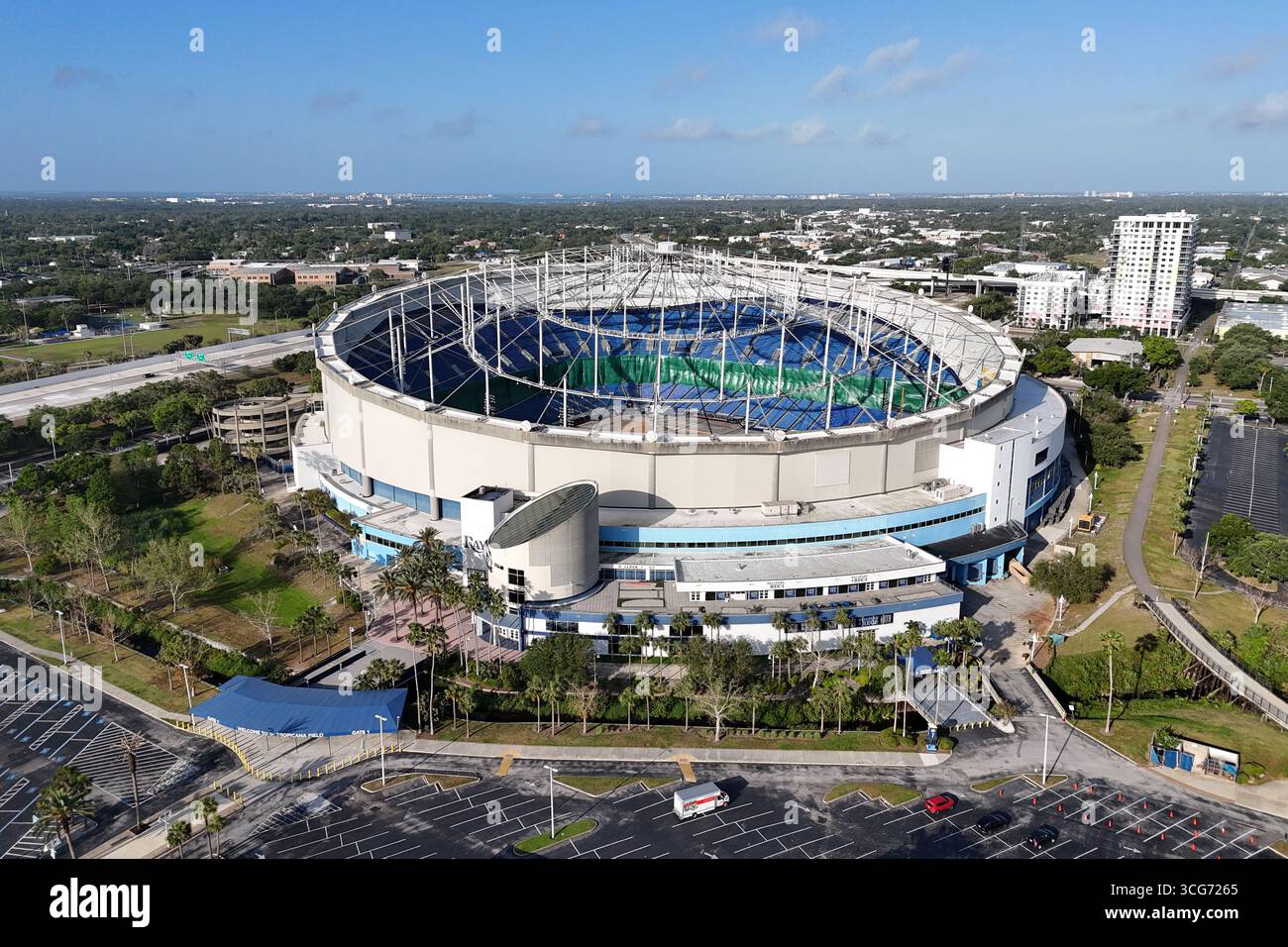 A general overall aerial view of Tropicana Field and stadium dome ...
