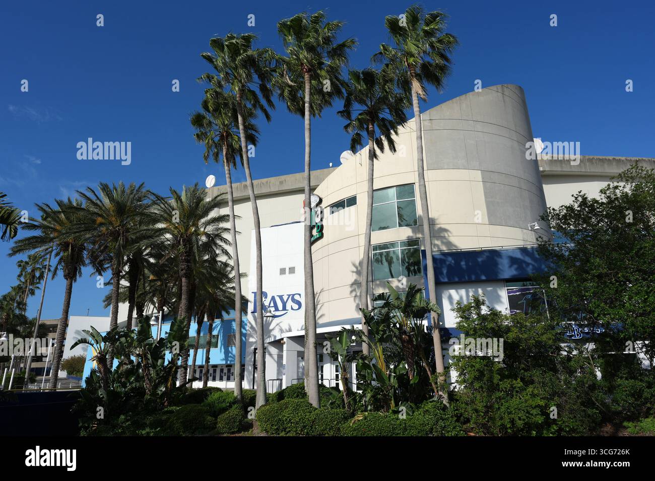A general overall view of Tropicana Field and stadium dome damage from ...
