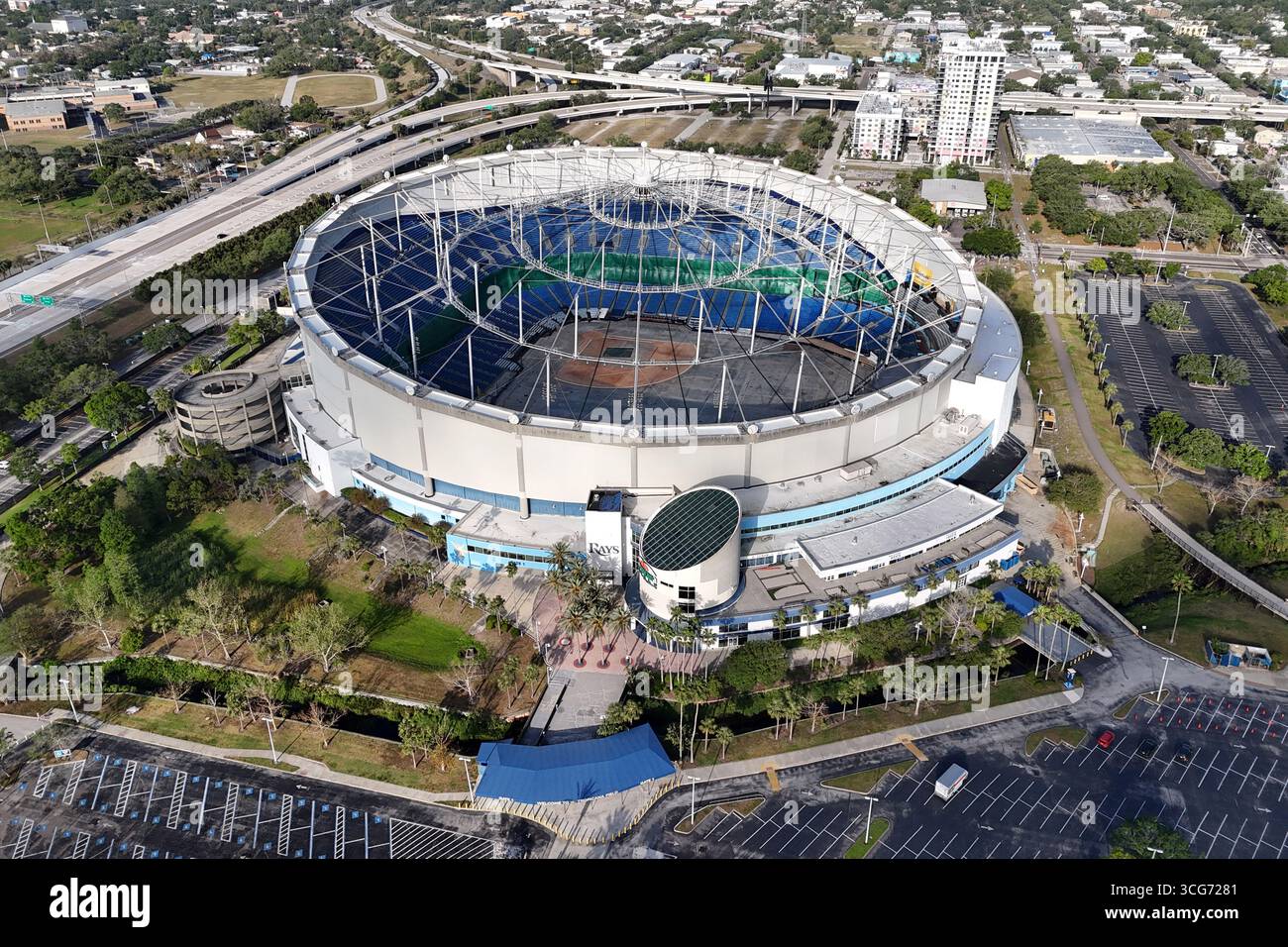 A general overall aerial view of Tropicana Field and stadium dome ...