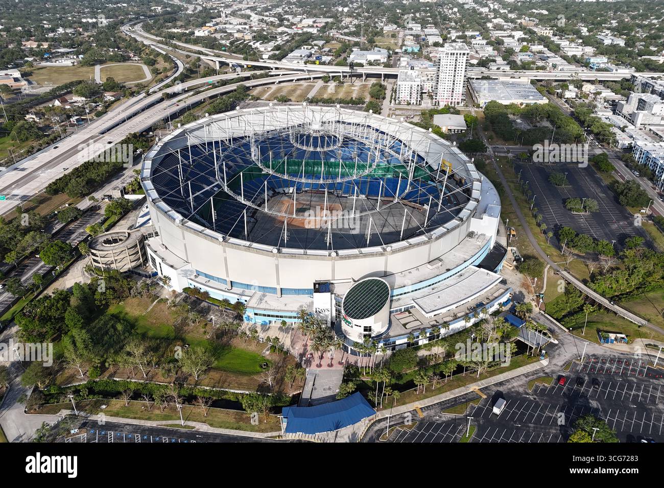 A general overall aerial view of Tropicana Field and stadium dome ...