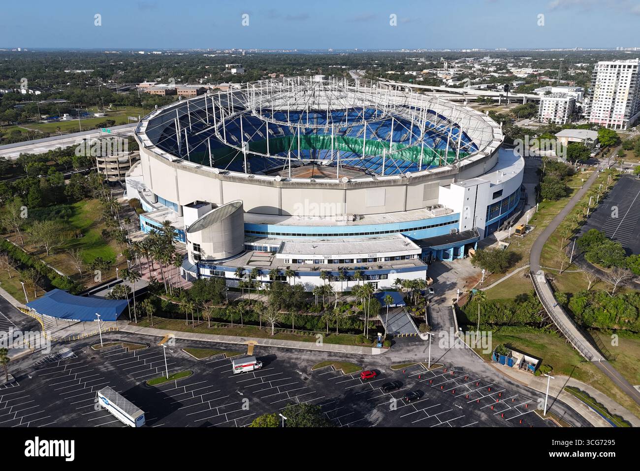 A general overall aerial view of Tropicana Field and stadium dome ...