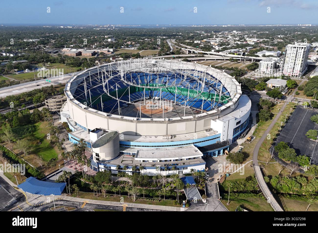 A general overall aerial view of Tropicana Field and stadium dome ...