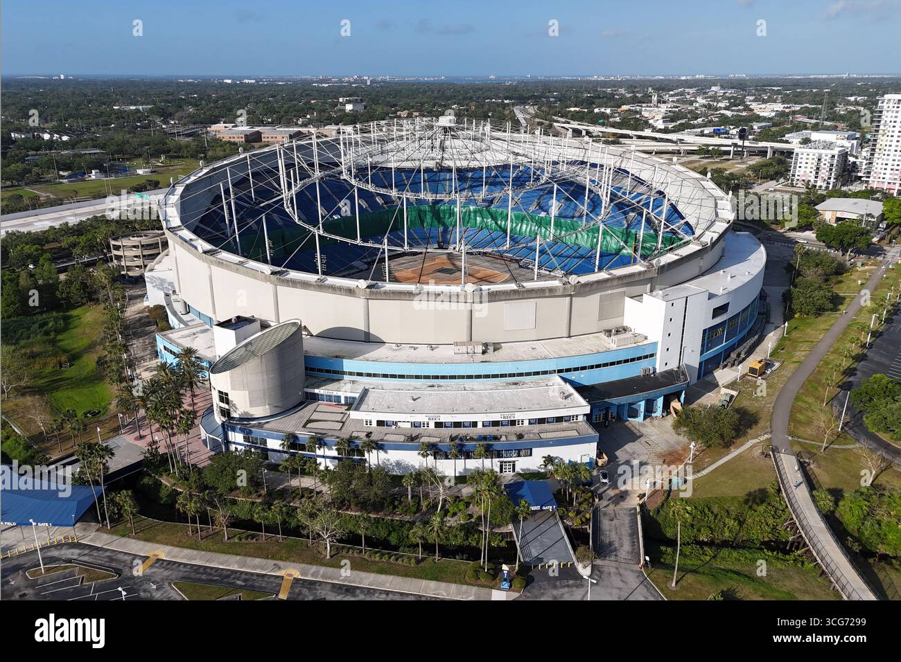 A general overall aerial view of Tropicana Field and stadium dome ...