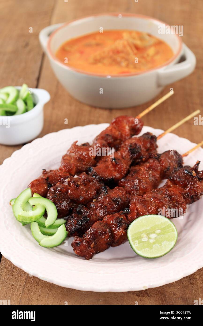 Close Up Sate Ratu, Chicken Satay with Spicy Red Spice. Famous ...