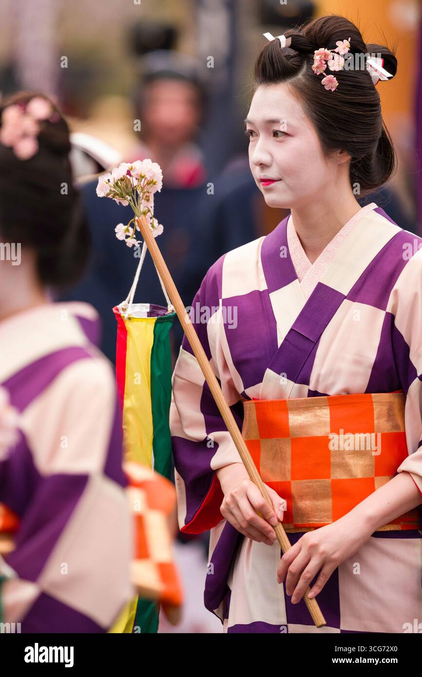Woman wearing traditional historic Japanese kimono during the Ōka-sai ...