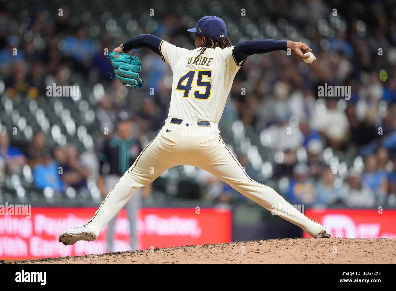 Milwaukee Brewers' Abner Uribe pitches during a baseball game against ...