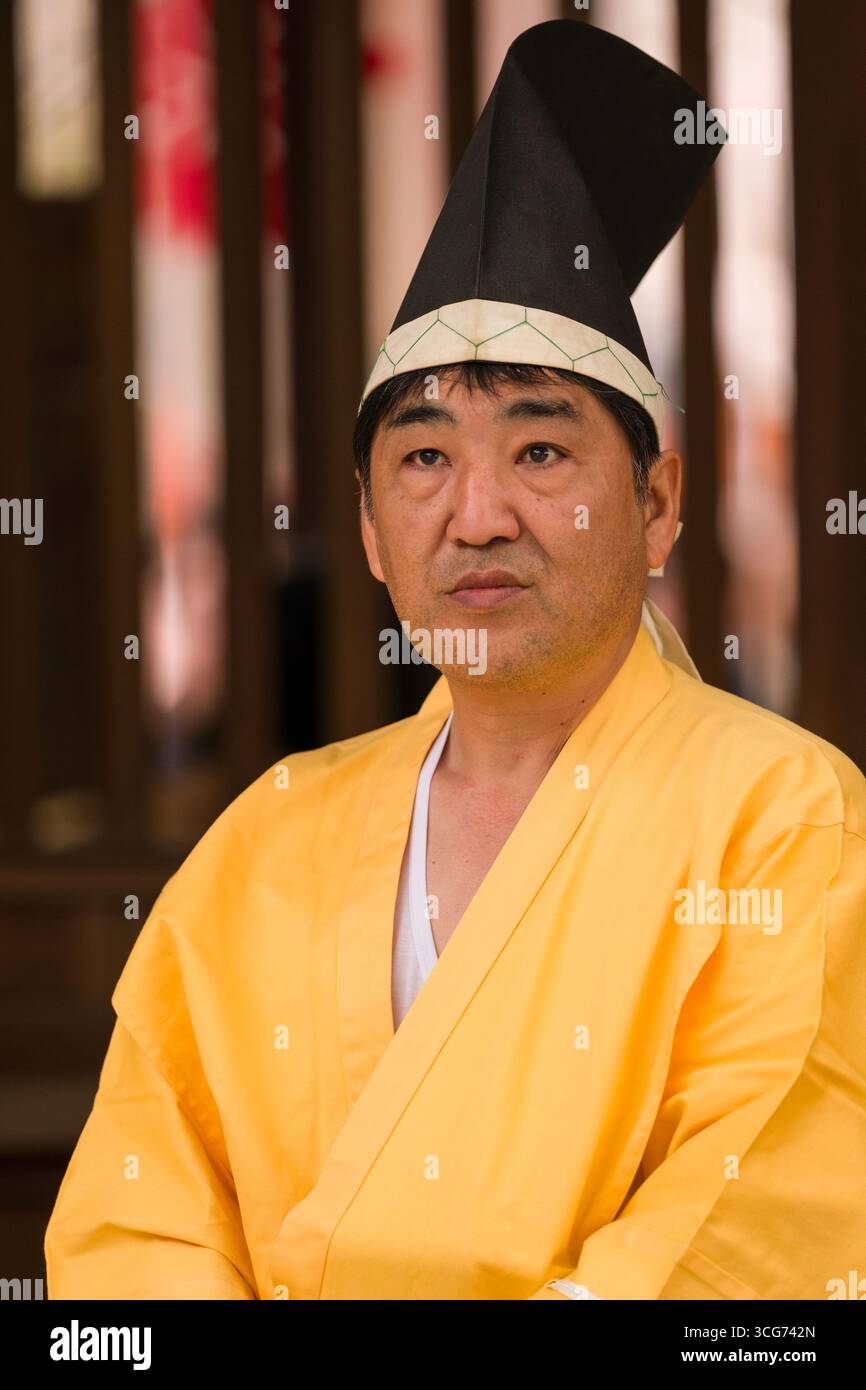 Japanese man wearing traditional Japanese Shinto shrine attire during ...