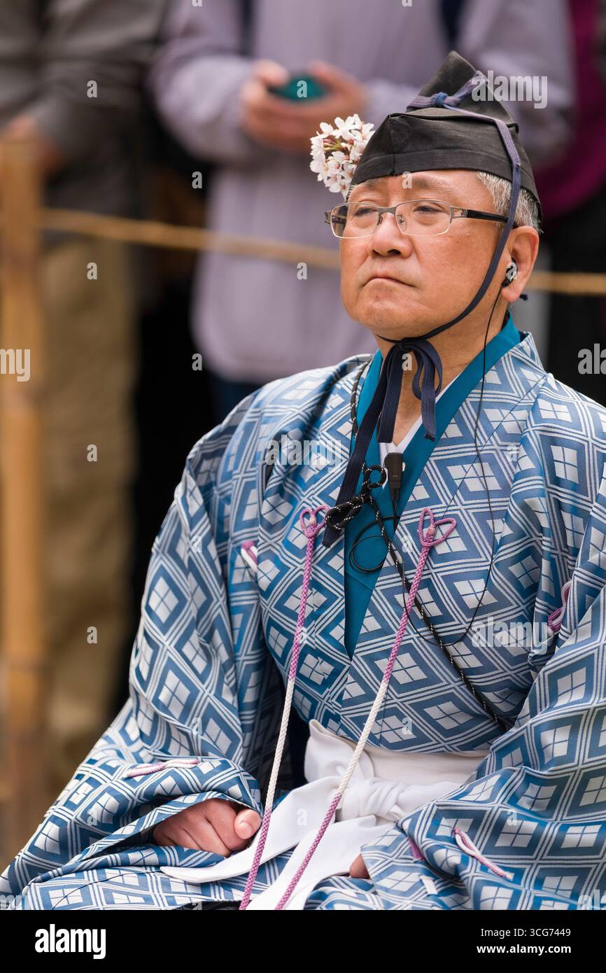 Elderly Japanese male dignitary wearing traditional Japanese attire ...