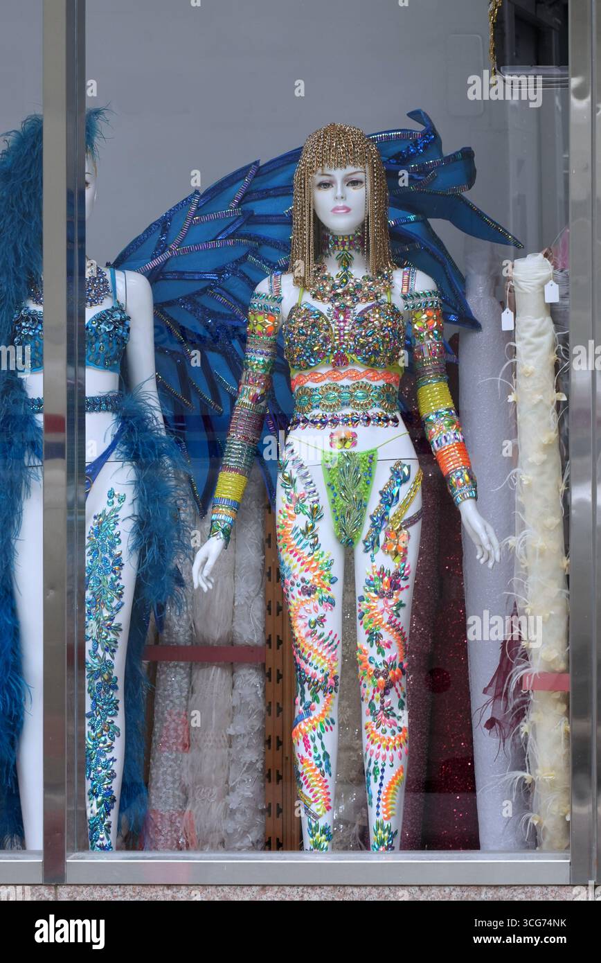 Creative sequin and feather showgirl costume in store window at Hai ...