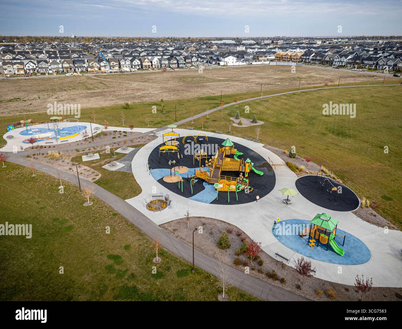 A high-resolution aerial drone photograph showcasing the suburban ...