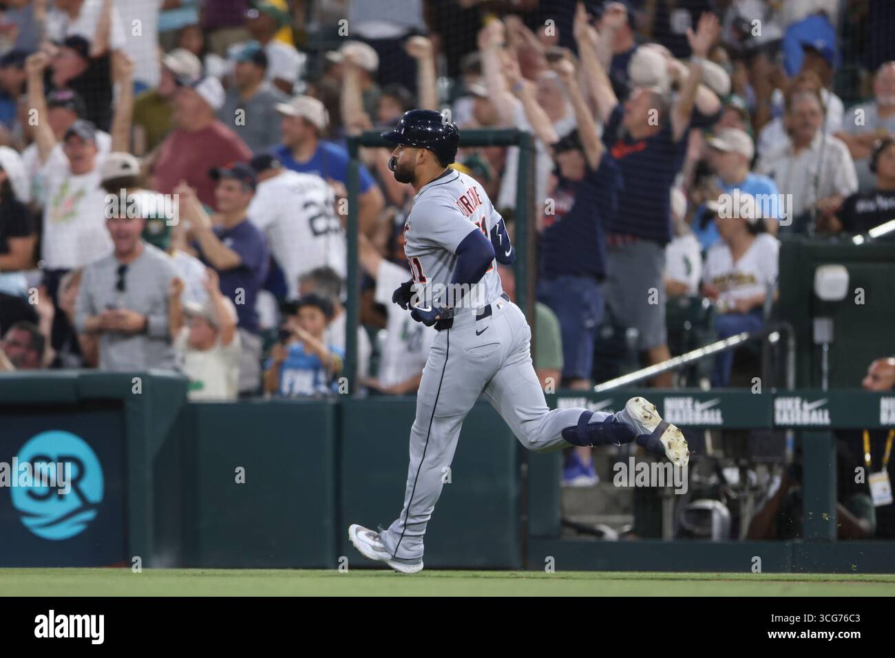 Detroit Tigers' Riley Greene jogs around the bases after hitting a ...
