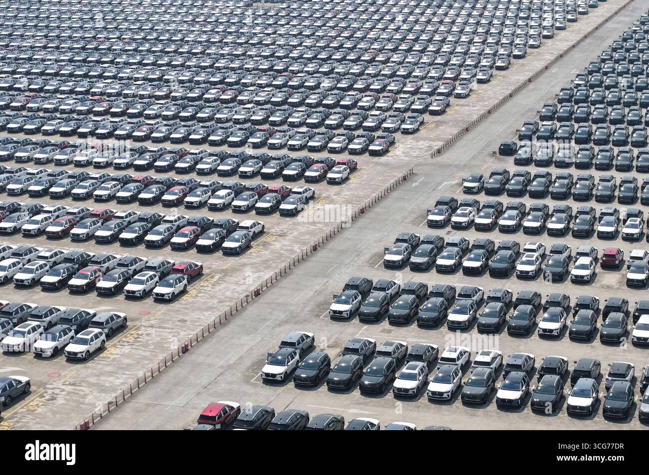 Aerial view of new cars at Changan Ford's assembly plant in Hangzhou in ...