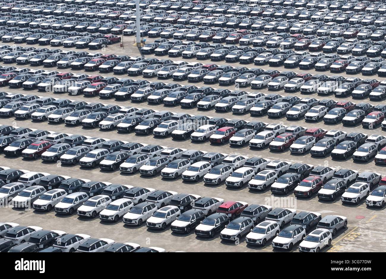 Aerial view of new cars at Changan Ford's assembly plant in Hangzhou in ...