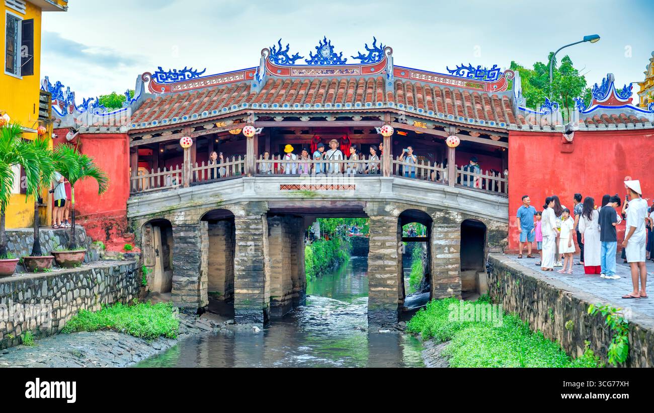 In the heart of Hoi An old town, the Japanese covered bridge is the ...
