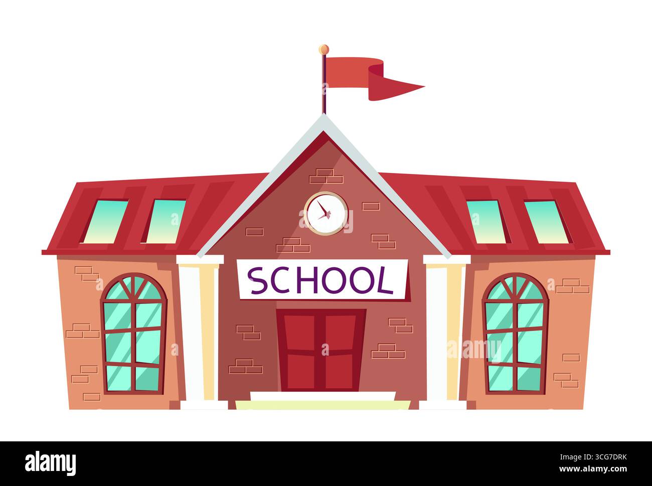 Cute cartoon school building illustration in hand drawn doodle style ...