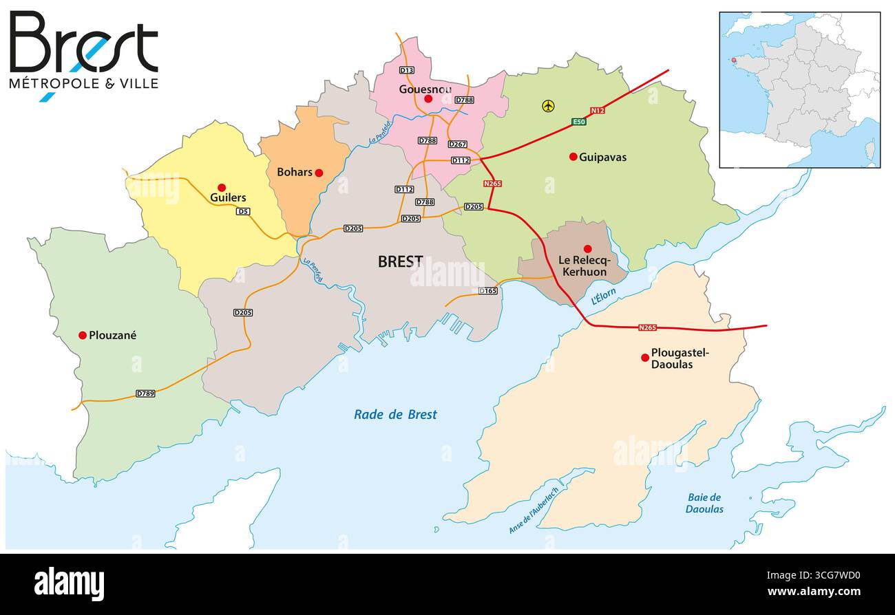 Administrative map of the Brest Metropole, France Stock Photo - Alamy