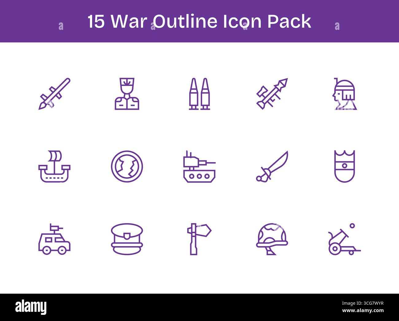 Curated pack of 15 vector icons in Outline design, centered around War ...