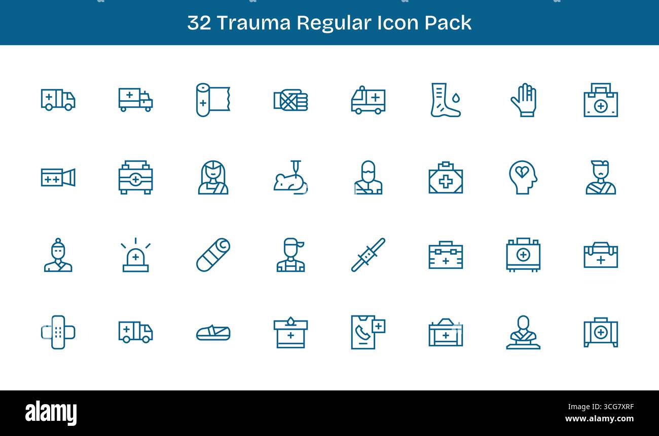 Collection of 32 Regular Line-style vector icons for Trauma, designed ...