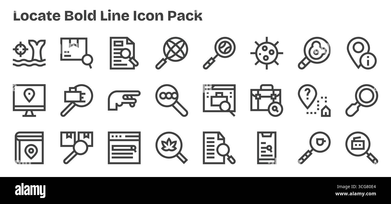 This Locate icon pack includes 24 Bold Outline vectors, perfect for enhancing digital interfaces ...