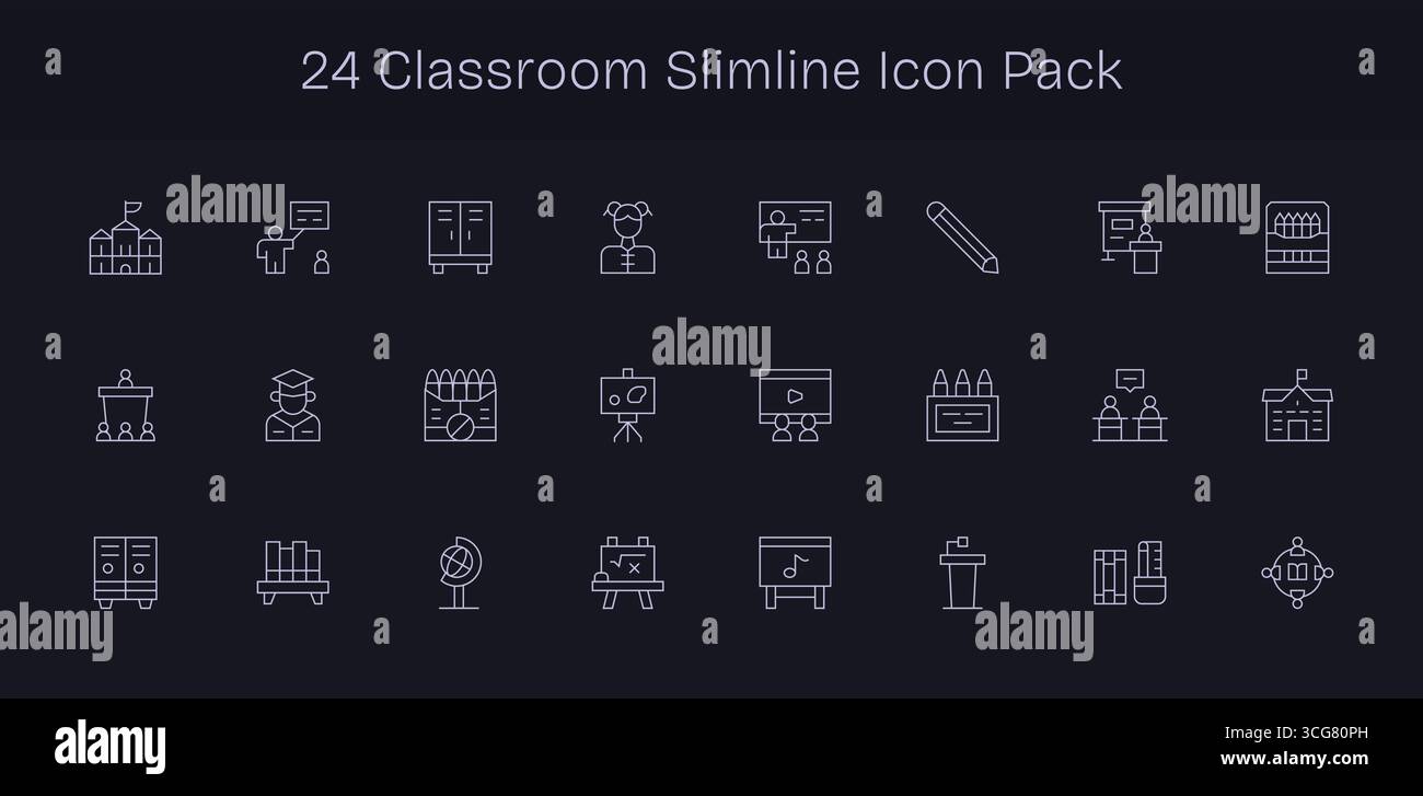 Discover a set of 24 Slim Line icons crafted for the Classroom theme ...