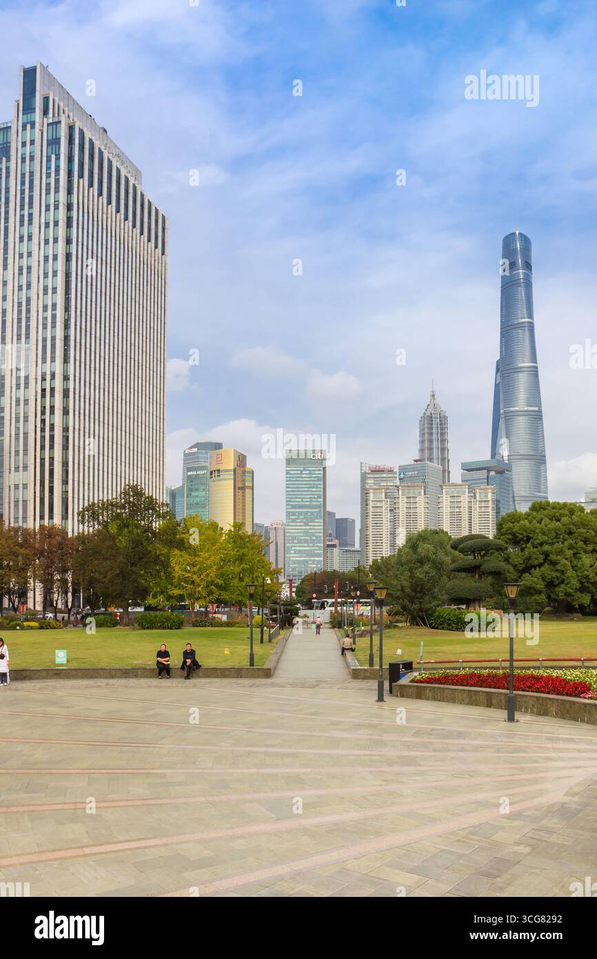 Path in the Ancient City Park leading to the Bund in Shanghai, China ...