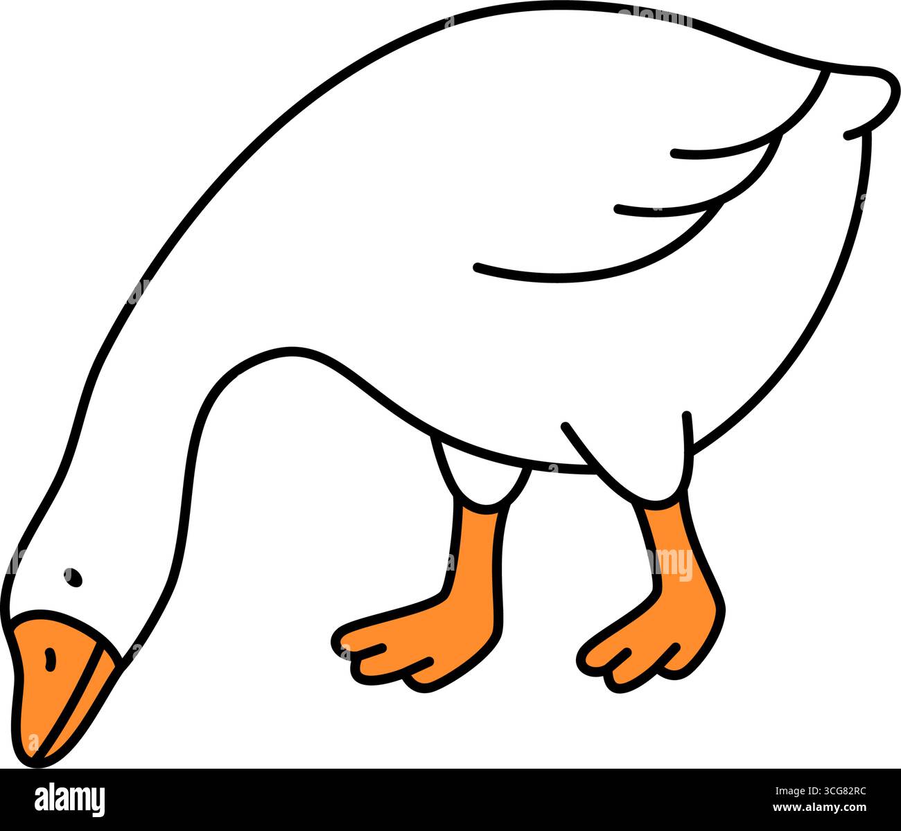 Goose illustration bending head low to the ground. Minimal line art in ...