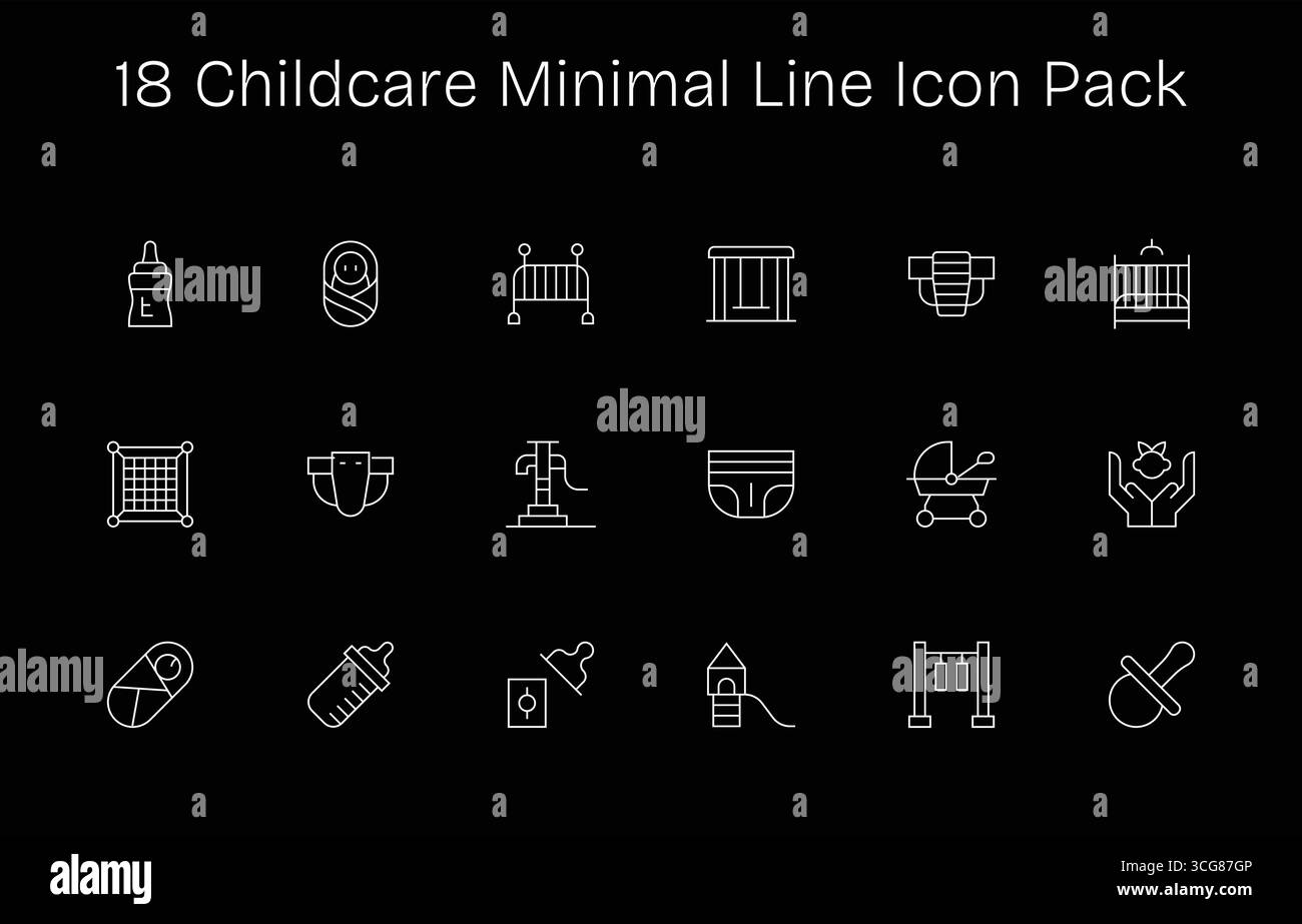Vector pack with 18 Minimal Line icons inspired by Childcare, ideal for ...