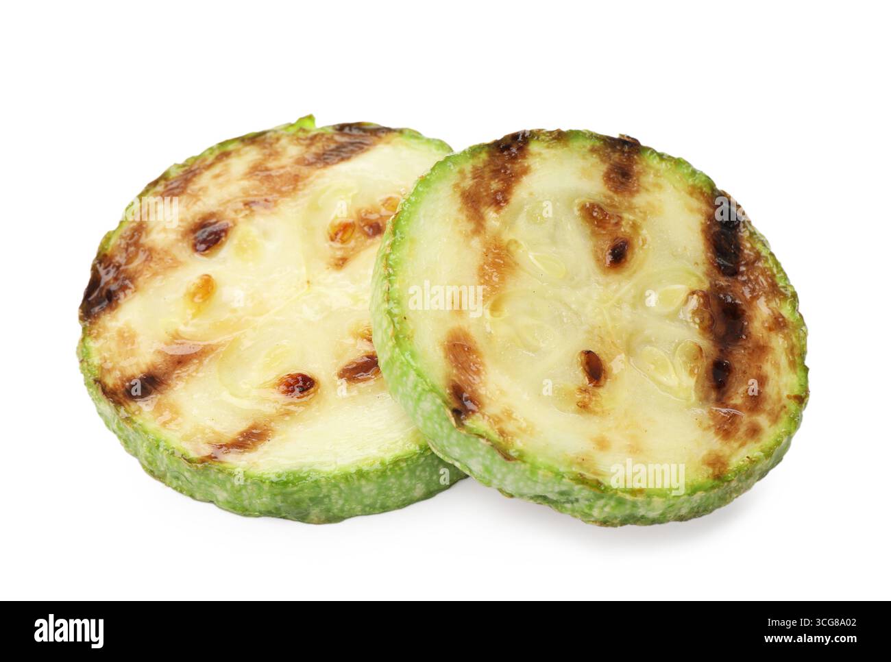 Delicious grilled courgette slices isolated on white Stock Photo - Alamy