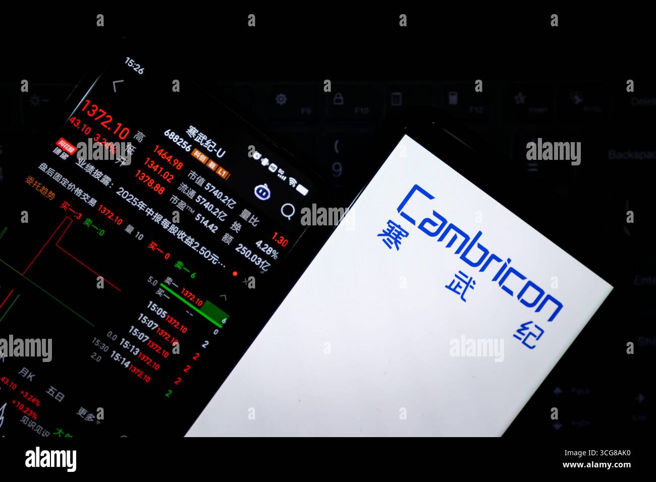 The Cambricon LOGO and stock price displayed on a smartphone in ...