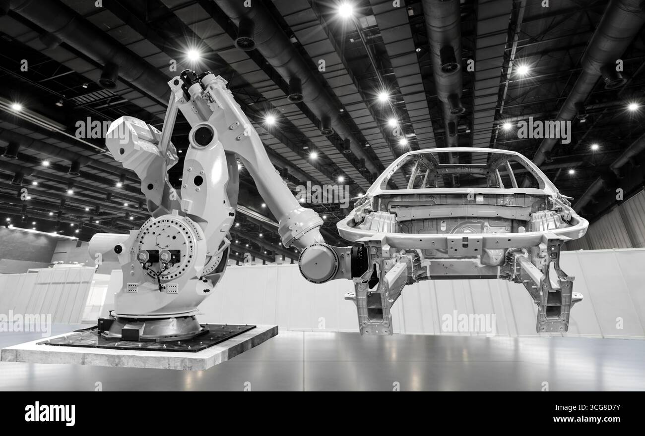 Automated Robot Arm Assembly Line Manufacturing High-Tech Green Energy ...