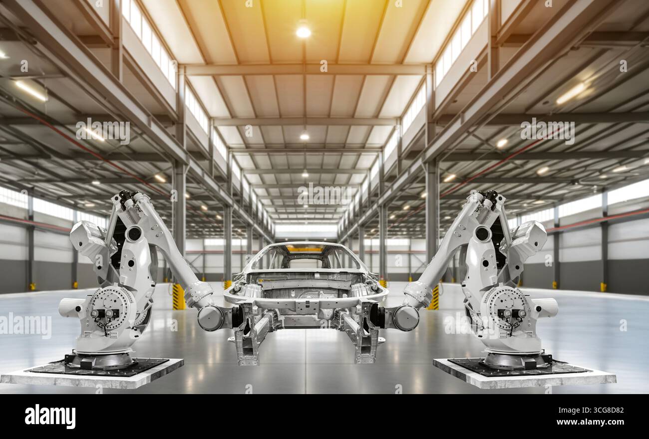Automated Robot Arm Assembly Line Manufacturing High-Tech Green Energy ...
